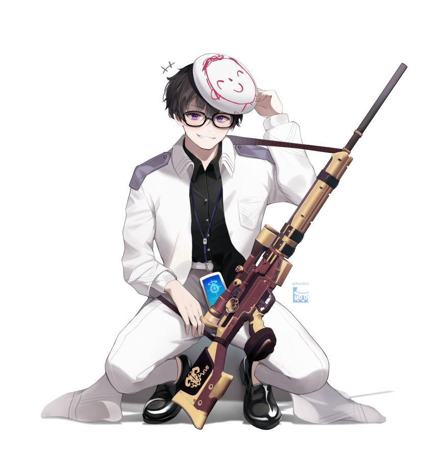 Safebooru - 1boy absurdres black hair black skirt blue archive glasses ...