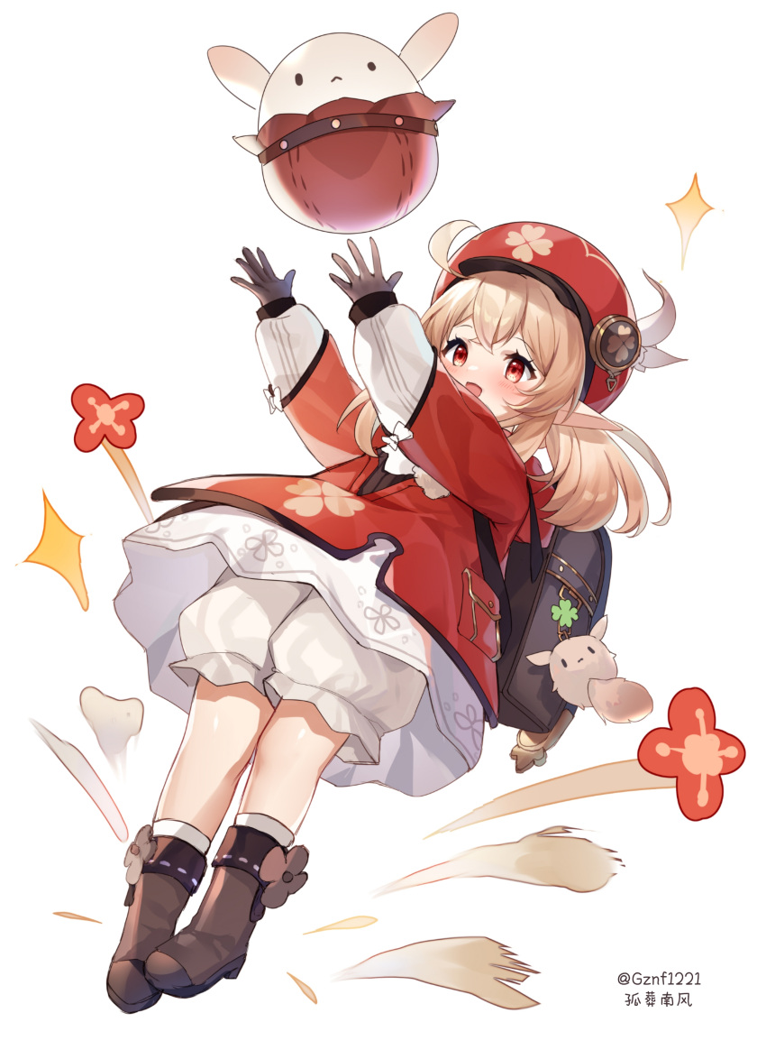 Safebooru - 1girl :d absurdres ahoge backpack bag bag charm bangs bloomers blush boots brown ...