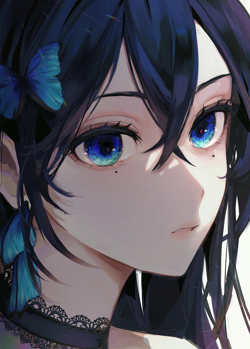 Safebooru - 1girl 58 (opal 00 58) absurdres backlighting bangs black choker blue butterfly blue ...