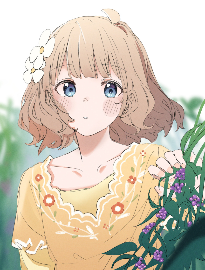 Safebooru - 1girl :o absurdres ahoge blue eyes blurry blurry background blush brown hair ...