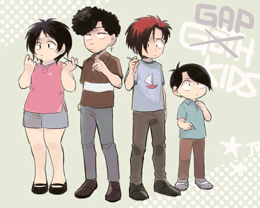 Safebooru - 1girl 3boys black hair cigarette cross cross earrings ...