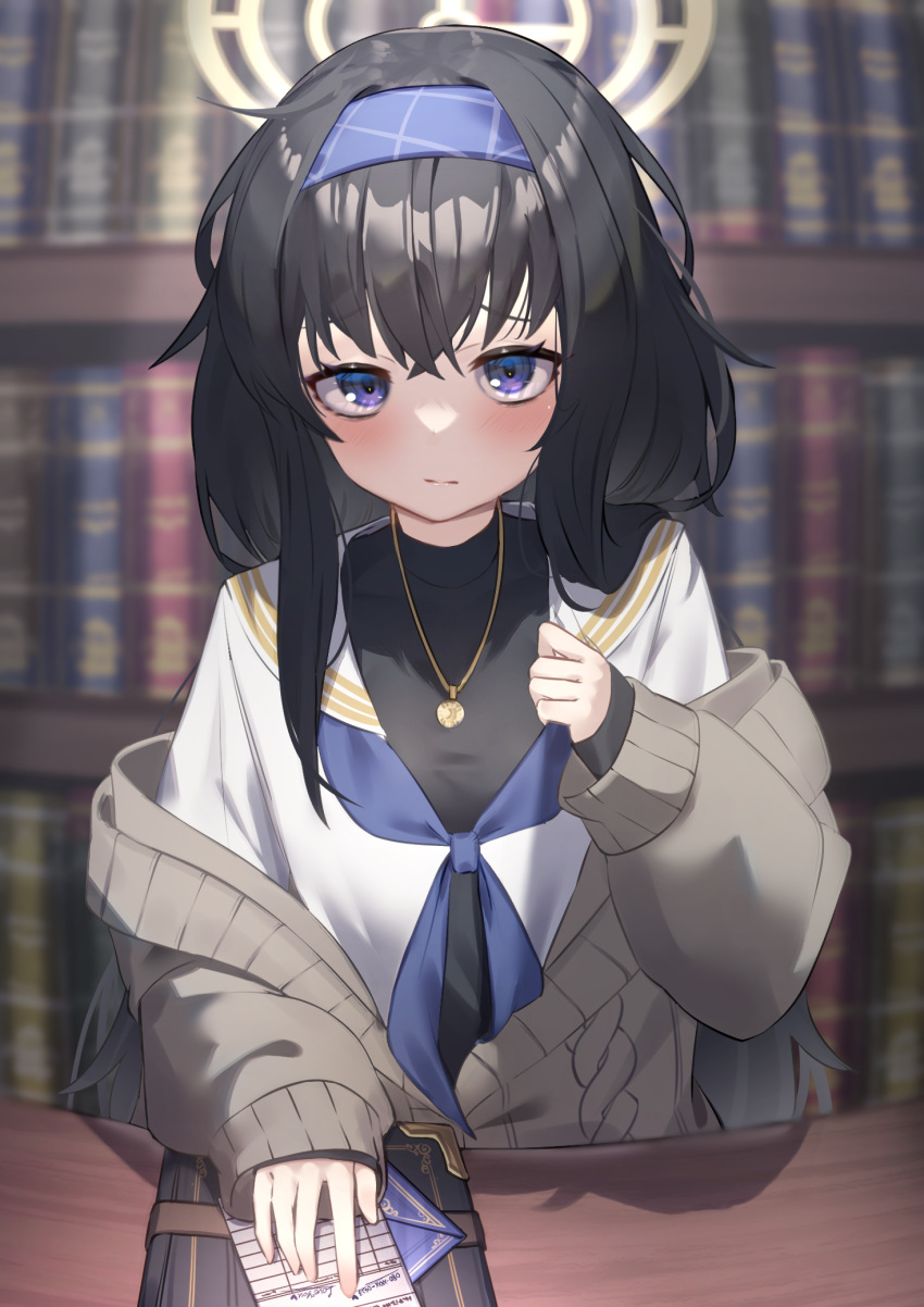 Safebooru - 1girl bangs black hair black shirt blue archive blue eyes blurry blurry background ...