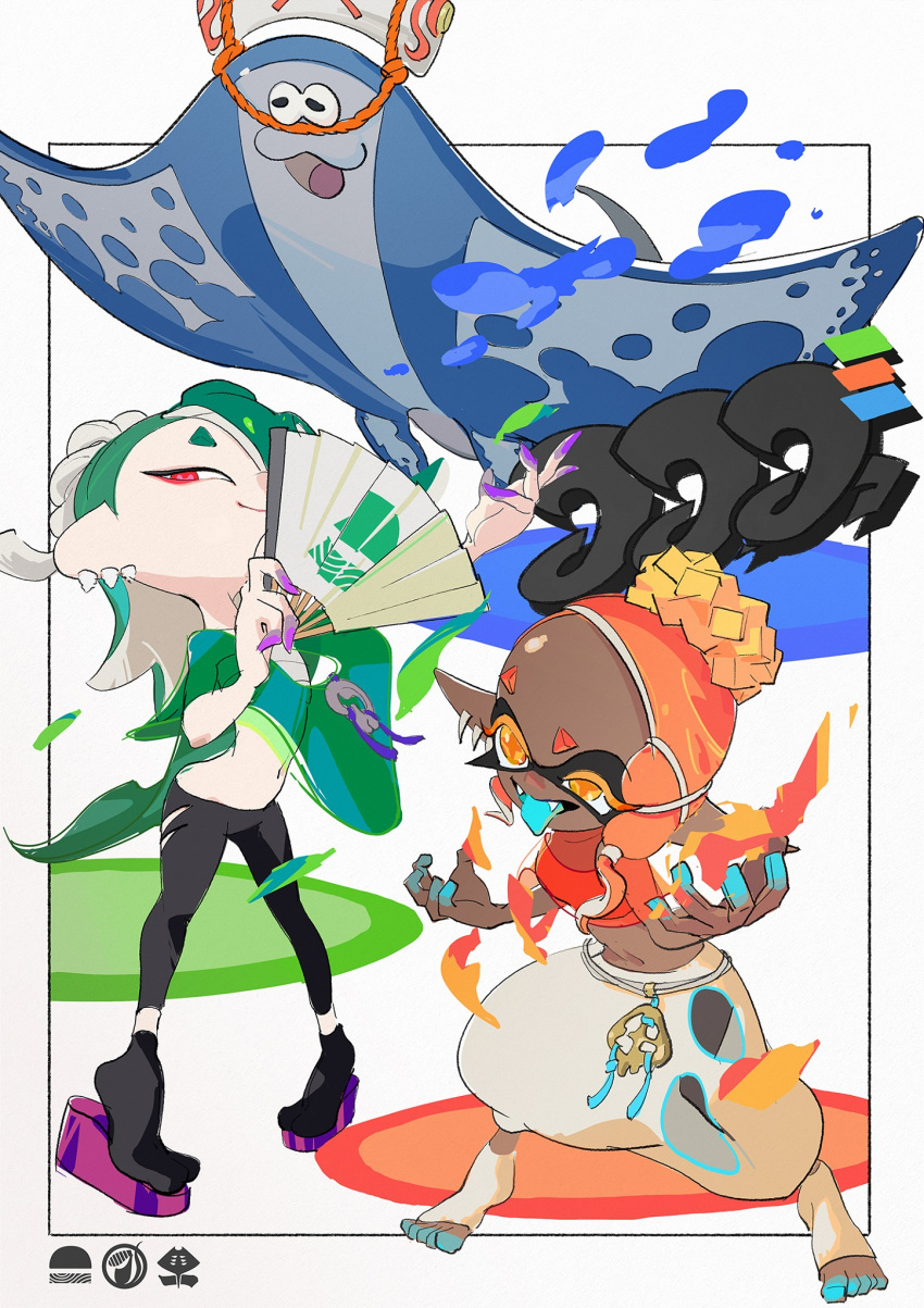 Safebooru - 1boy 2girls alternate color big man (splatoon) black ...