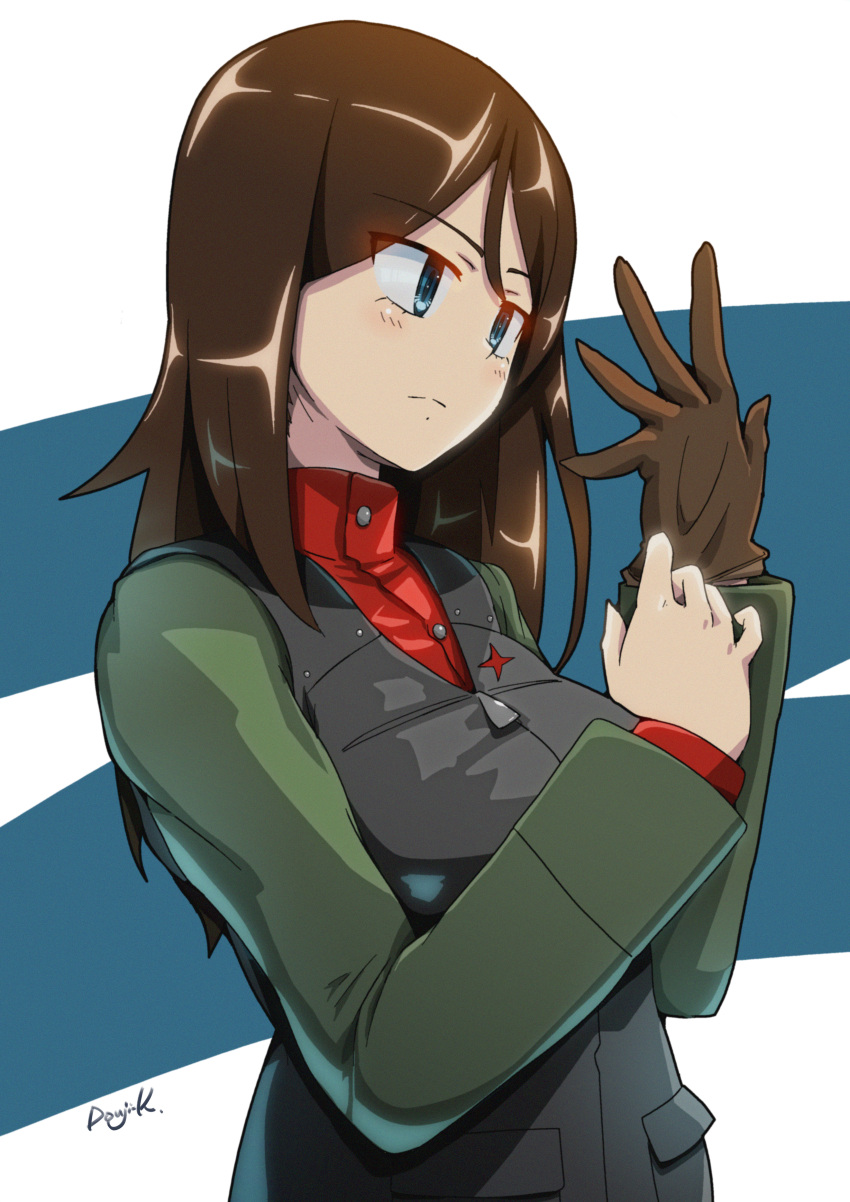 Safebooru - 1girl absurdres adjusting clothes adjusting gloves artist logo bangs black hair ...