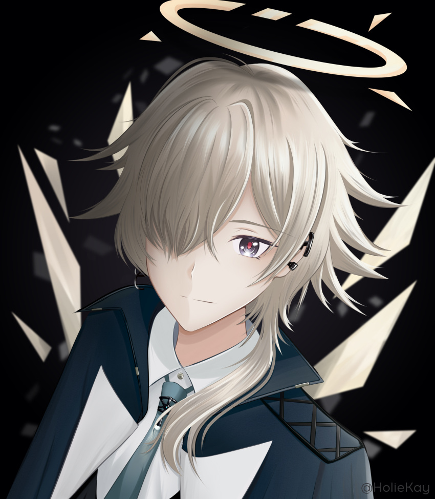 Safebooru - 1boy arknights bishounen black background enforcer (arknights) hair over one eye ...