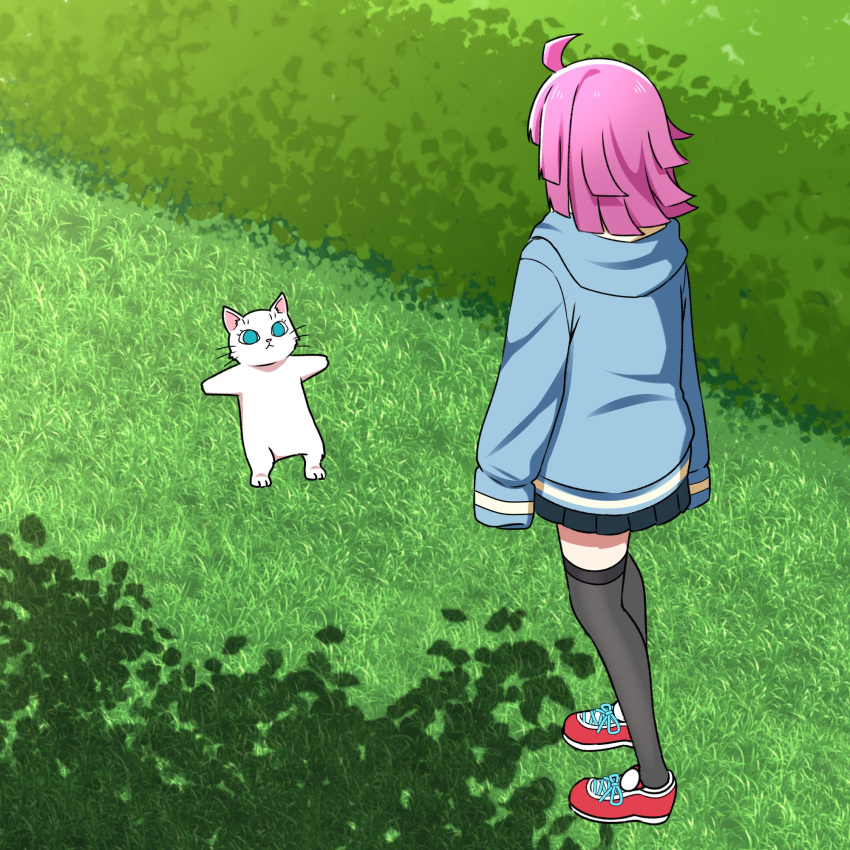 Safebooru - 1girl ahoge black legwear cat cat breakdancing (meme) grass ...