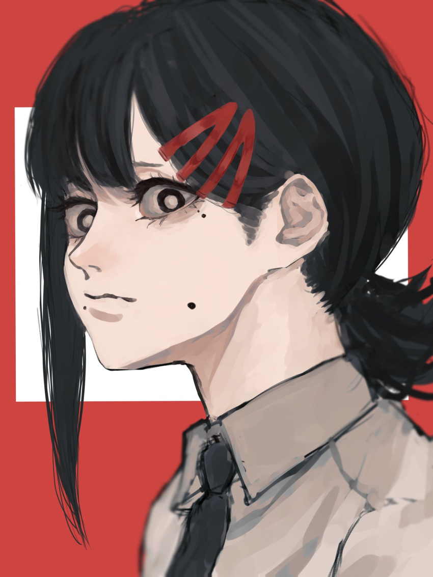 Safebooru - 1girl bangs black hair black necktie bonjindaaa chainsaw man collared shirt hair ...