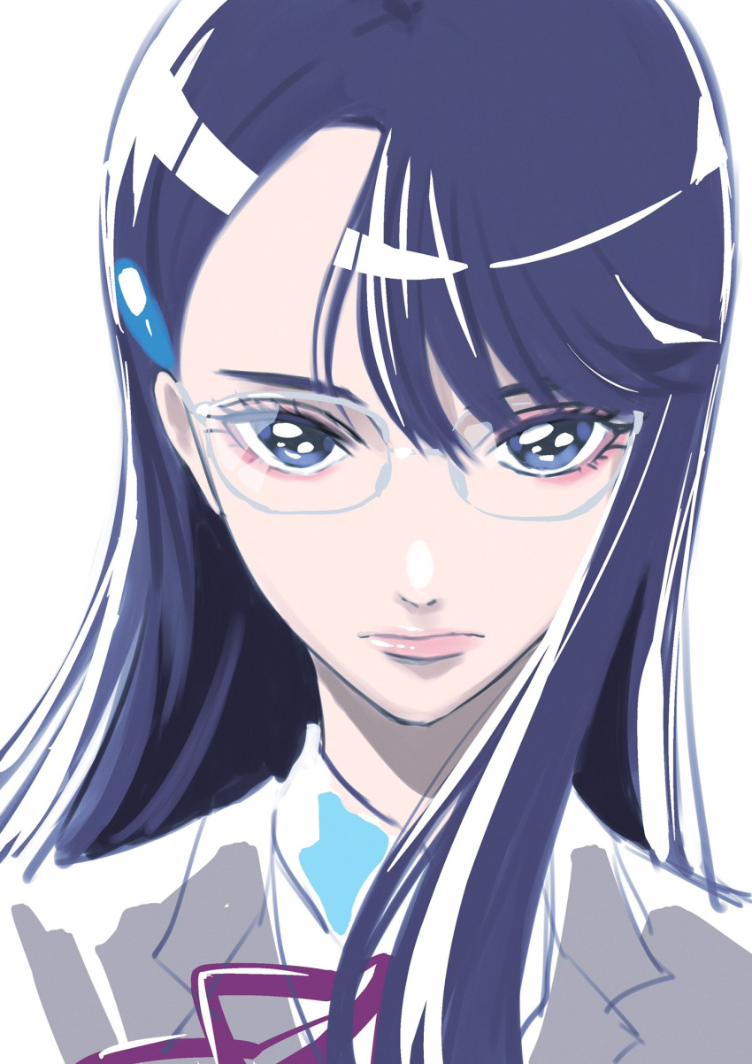Safebooru - 1girl bangs blue eyes commentary request eyelashes glasses ...