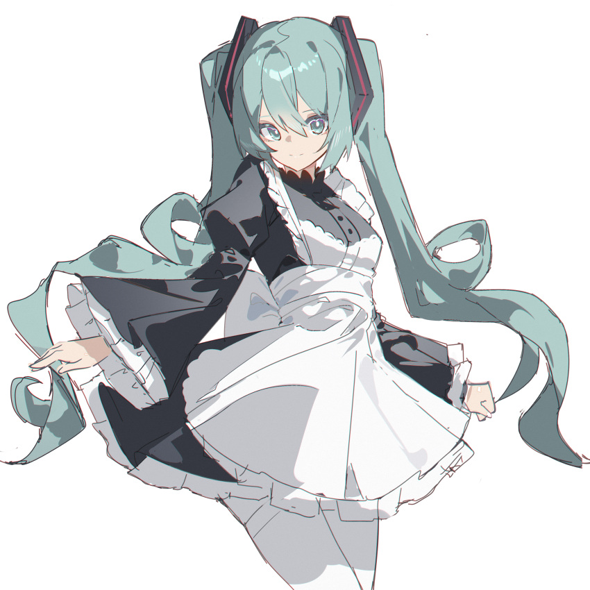 Safebooru - 1girl absurdres alternate costume apron aqua eyes aqua hair black dress breasts ...