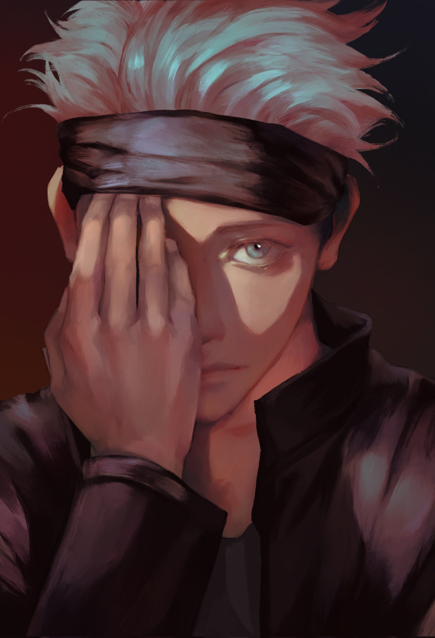 Safebooru - 1boy 3aem black blindfold black jacket blindfold blindfold lift blue eyes closed ...