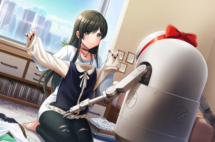 Safebooru - 1girl aoyagi tsubaki black eyes black hair choker d4dj dress long hair nail polish ...