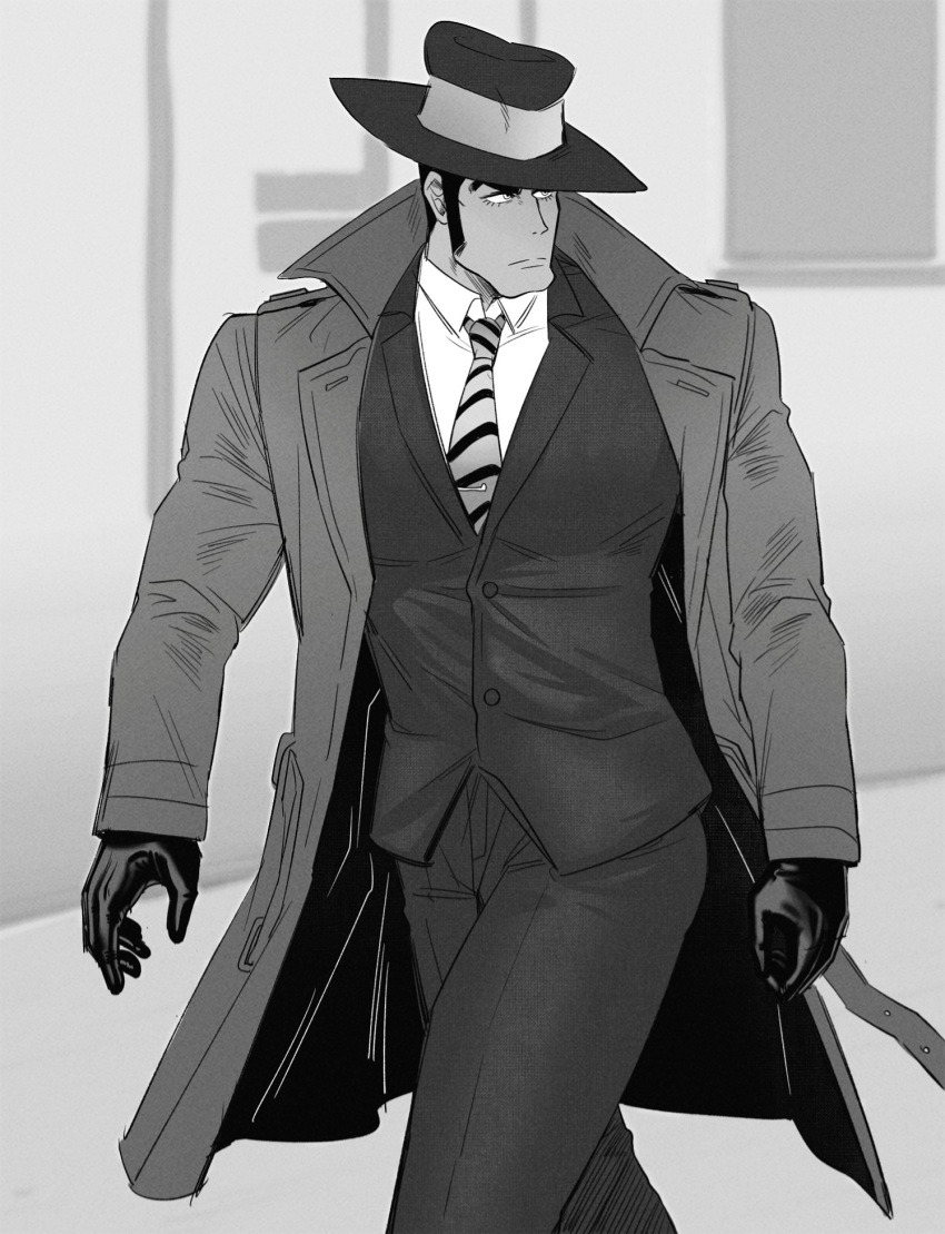 Safebooru - 1boy arsene lupin iii cane chin coat collared coat feet out of frame gloves ...