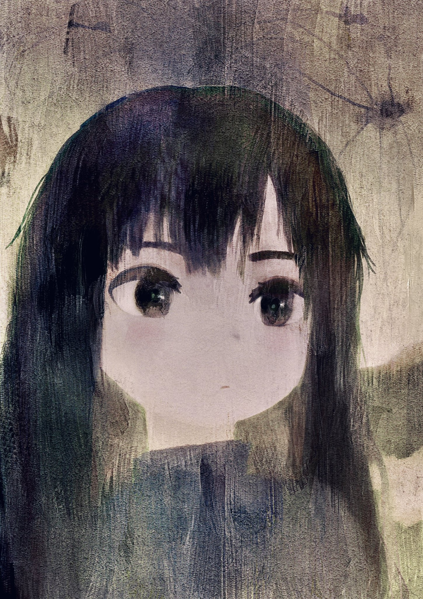 Safebooru - 1girl abstract background bangs black eyes black hair blush commentary request ...