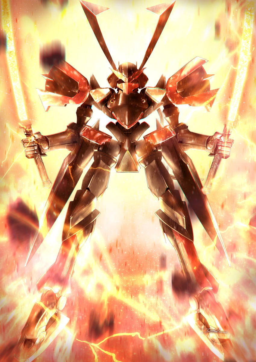Safebooru - absurdres dual wielding electricity fire full body gundam ...
