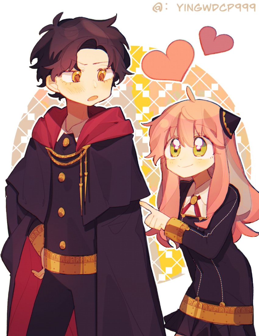 Safebooru - 1boy 1girl anya (spy x family) bangs blush cape damian desmond eden academy uniform ...