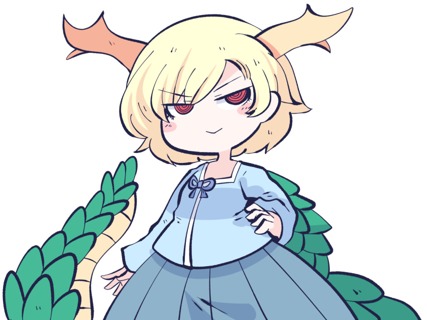 Safebooru - 1girl @ @ antlers blonde hair blue shirt blue skirt blush stickers closed mouth ...