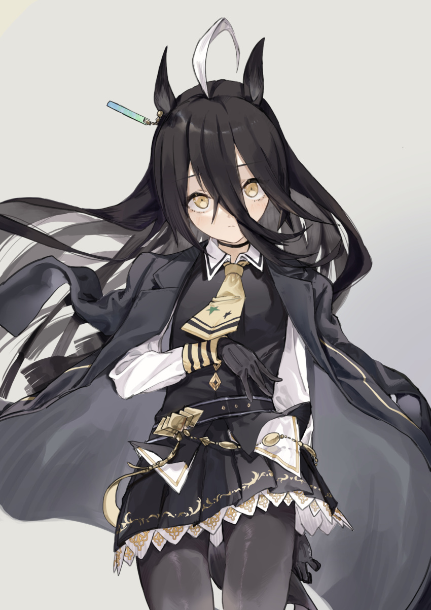Safebooru - 1girl ahoge amano kokoko bangs black coat black gloves black hair black pantyhose ...