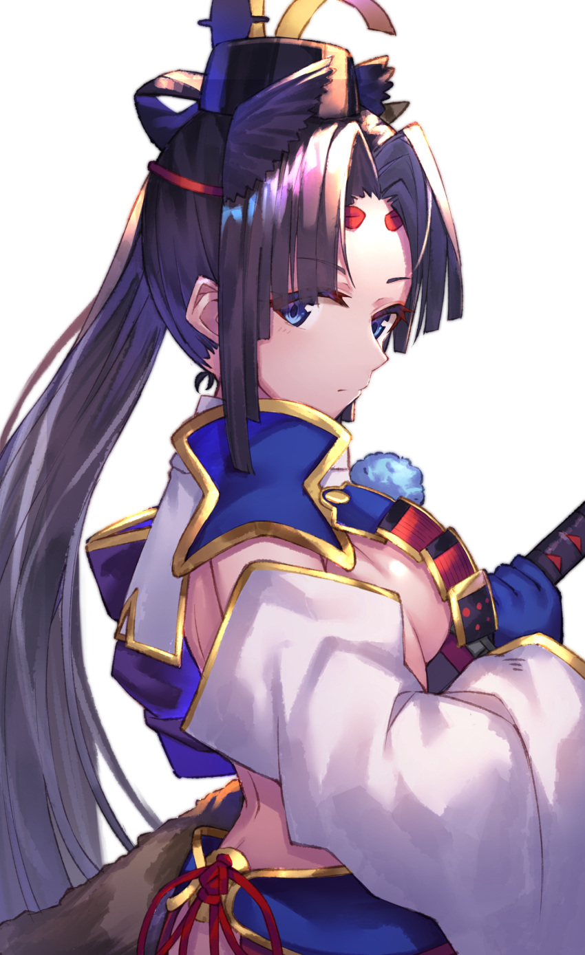 Safebooru - 1girl absurdres armor bangs black hair blue eyes blue gloves blush breast curtains ...