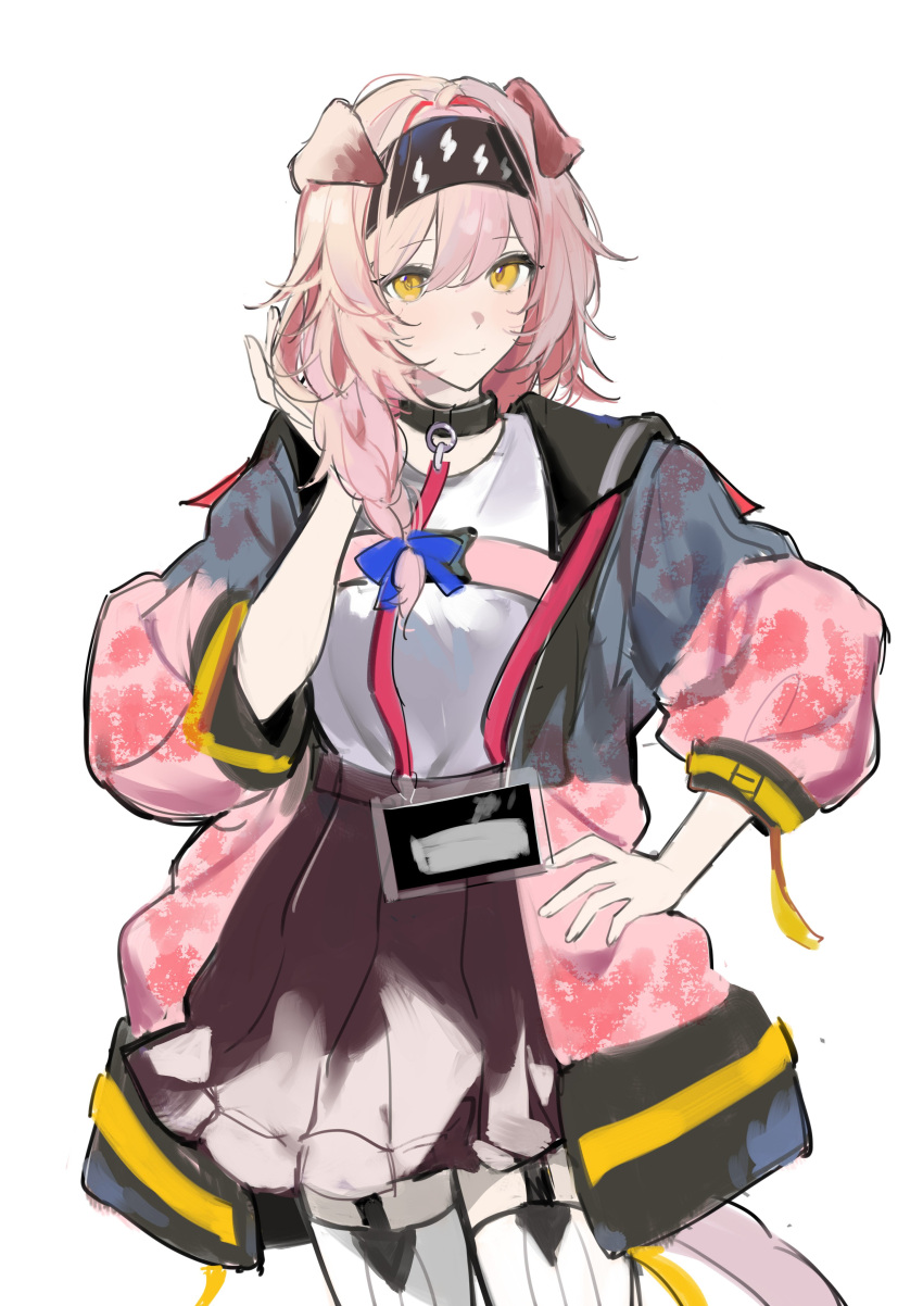 Safebooru - 1girl absurdres animal ears arknights bangs black hairband blue bow bow braid brown ...