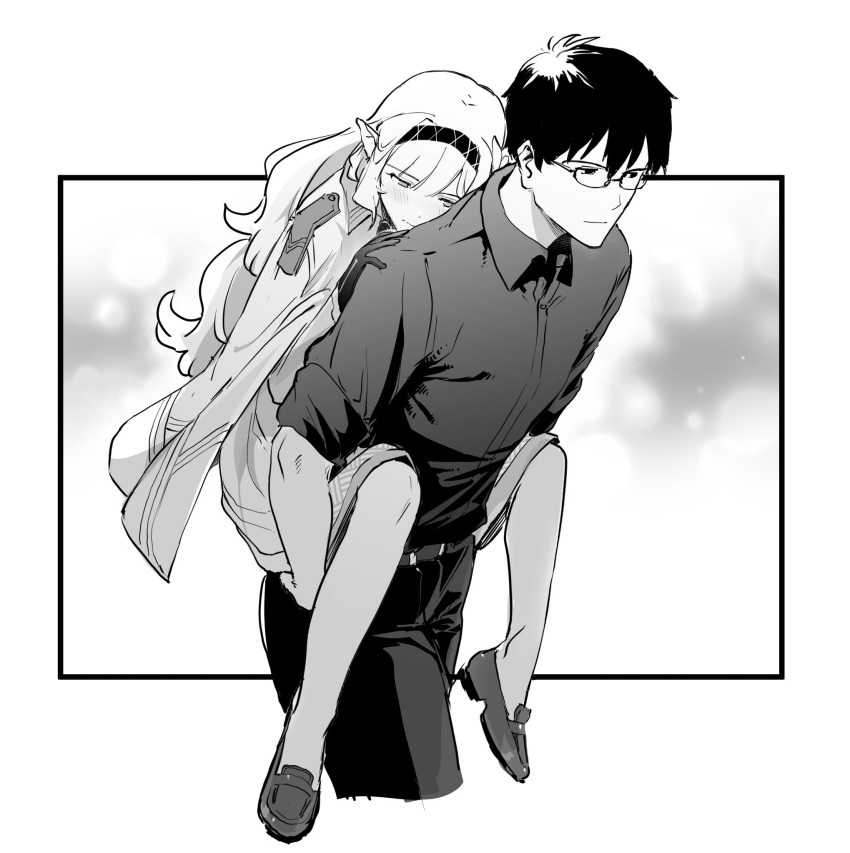 Safebooru - 1boy 1girl blue archive carrying closed mouth collared shirt glasses gloves ...