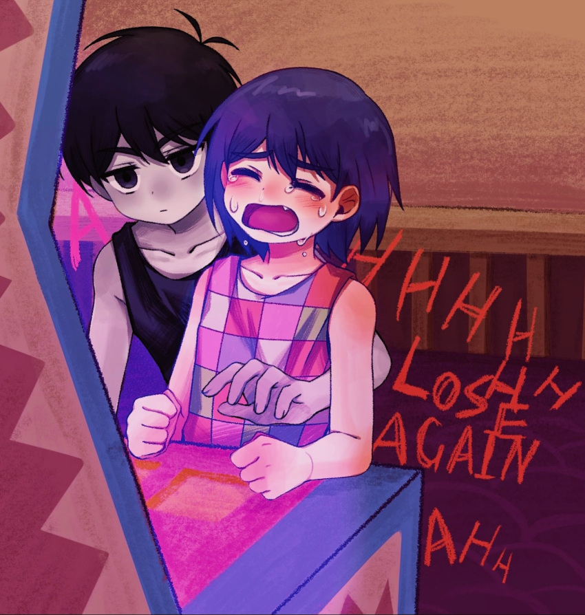 Safebooru - 2boys arcade cabinet black eyes black hair closed eyes ...