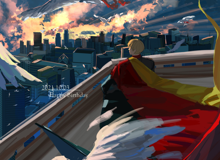 Safebooru - 1boy 2021 axis powers hetalia balcony bird blonde hair building city cityscape ...