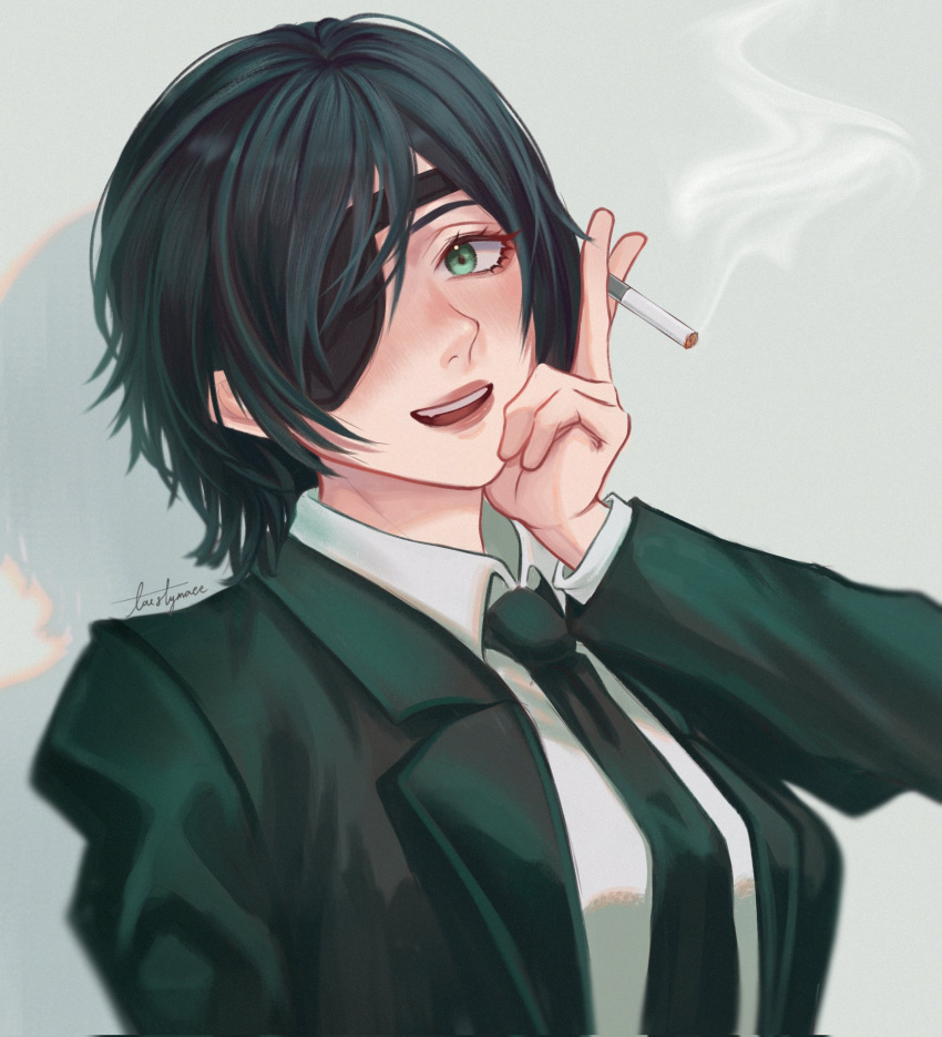 Safebooru - 1girl black hair black jacket black necktie breasts chainsaw man cigarette collared ...