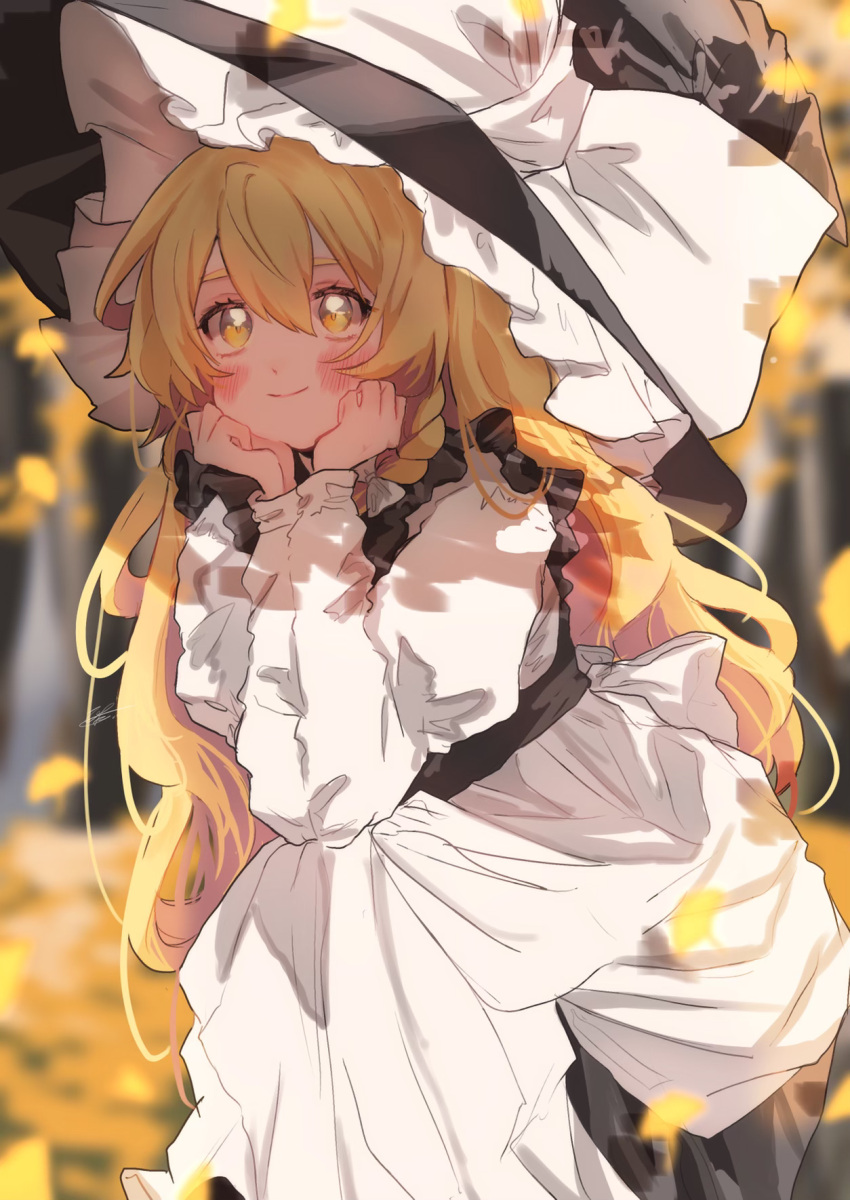 Safebooru - 1girl apron autumn autumn leaves black headwear black skirt black vest blonde hair ...