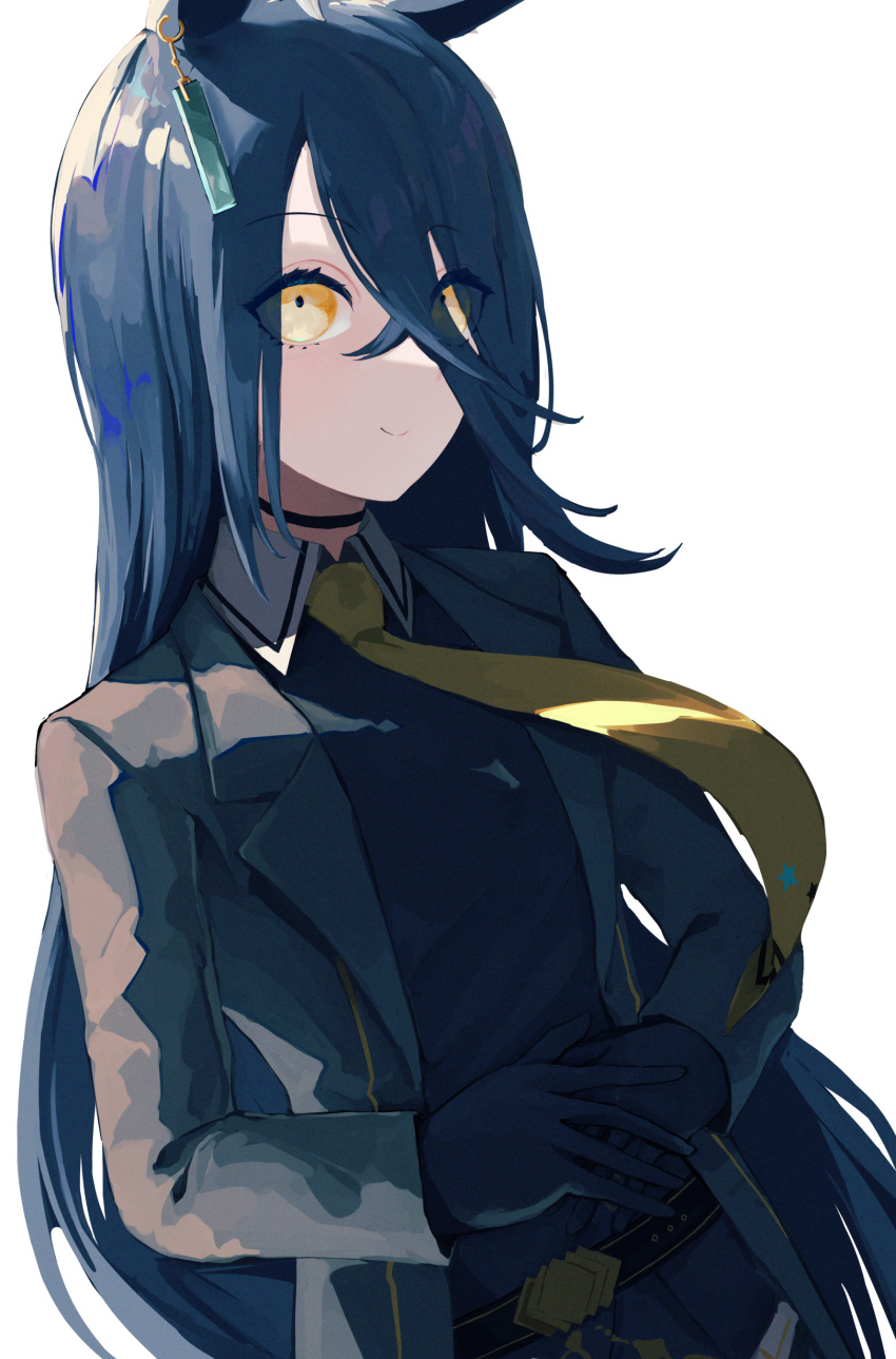 Safebooru - 1girl absurdres animal ears bangs black gloves black hair black jacket black shirt ...