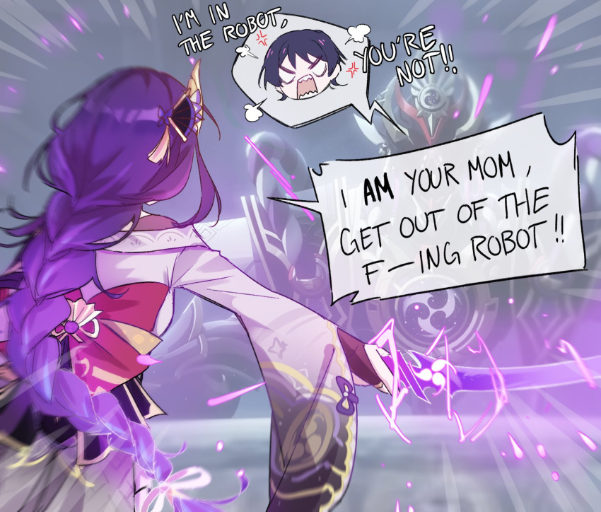 Safebooru - 1boy 1girl anger vein angry braid braided ponytail electricity energy sword english ...