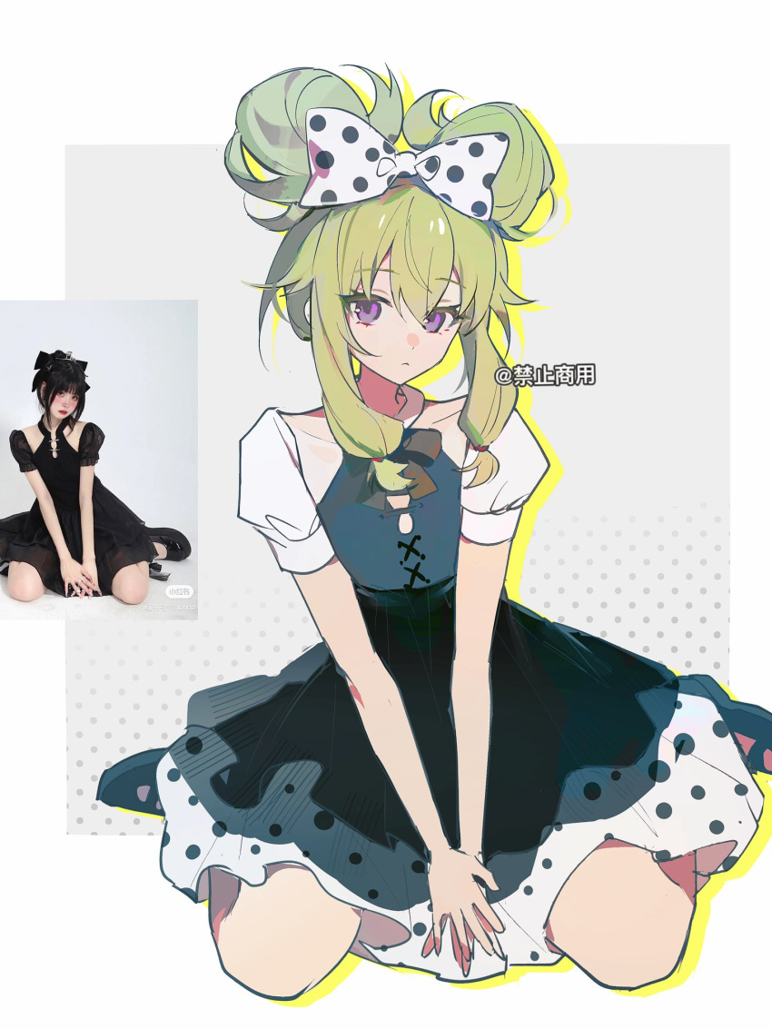 Safebooru - 1girl black dress black footwear bow dress folded twintails ...