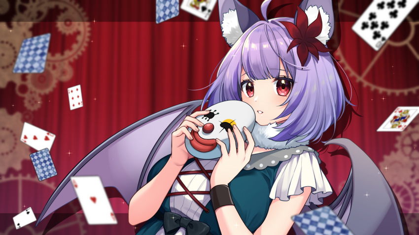 Safebooru - 1girl ace of hearts ahoge animal ear fluff animal ears argyle bangs black bow blue ...