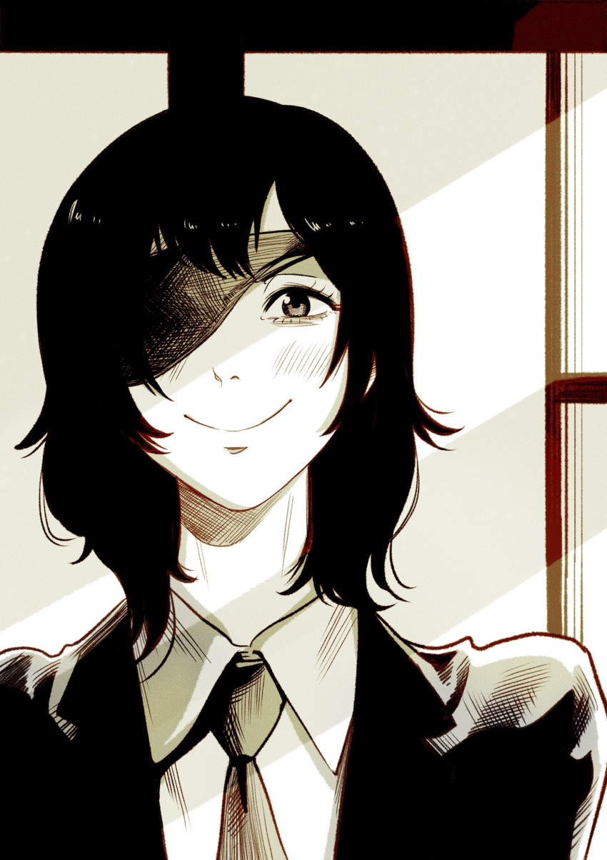 Safebooru - 1girl black hair black jacket black necktie chainsaw man collared shirt eyepatch ...
