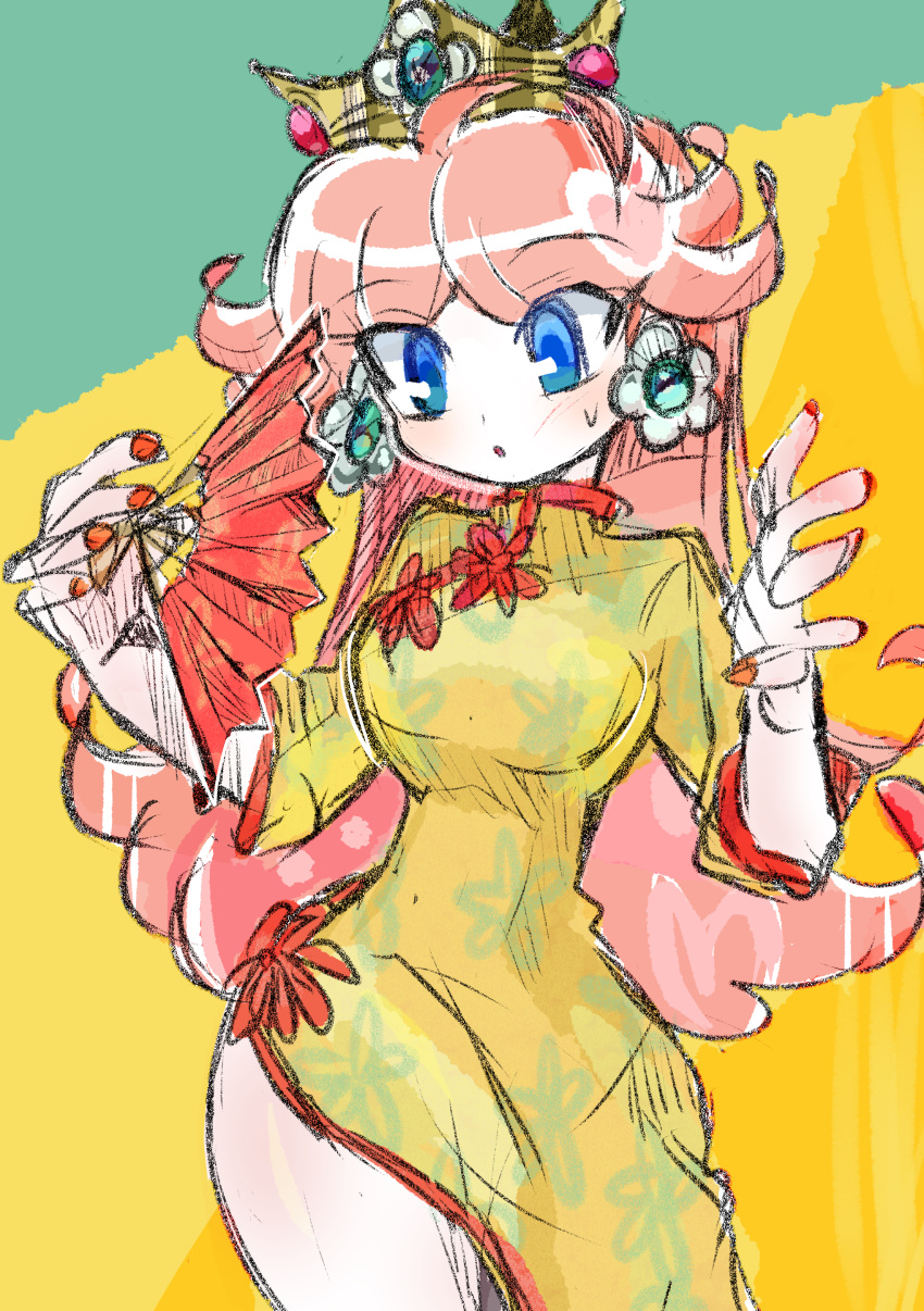 Safebooru - 1girl absurdres alternate costume blue eyes brown hair china dress chinese clothes ...