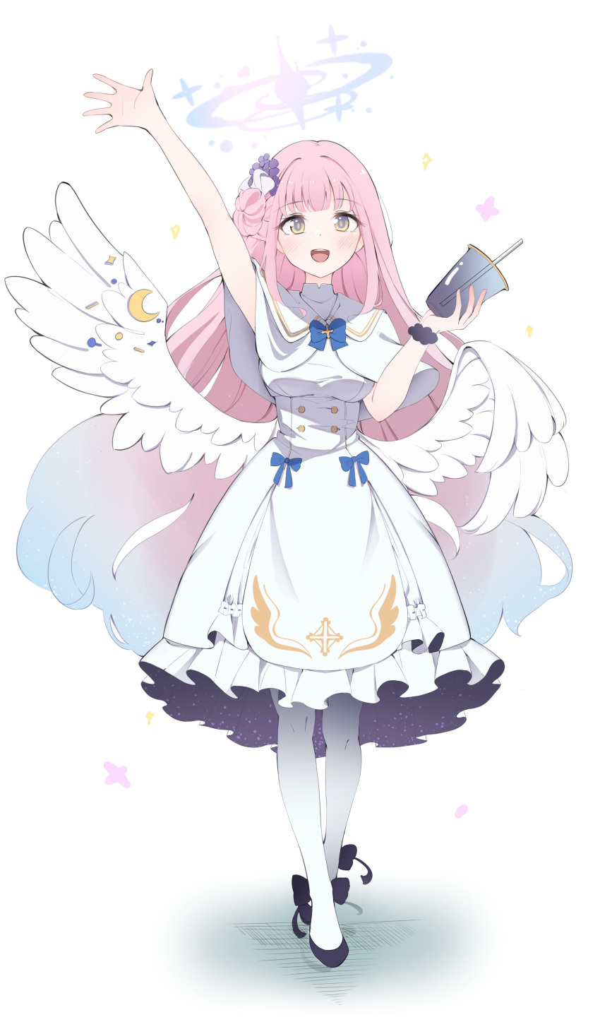 Safebooru - 1girl :d absurdres arm up black footwear blue archive blue bow blue bowtie blue ...