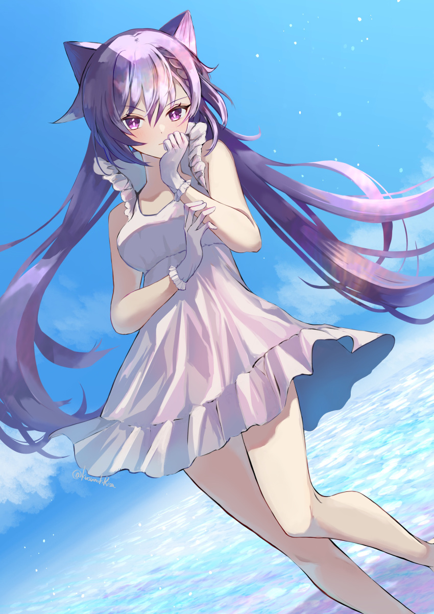 Safebooru - 1girl absurdres artist name bangs bare shoulders blue sky blush braid breasts closed ...