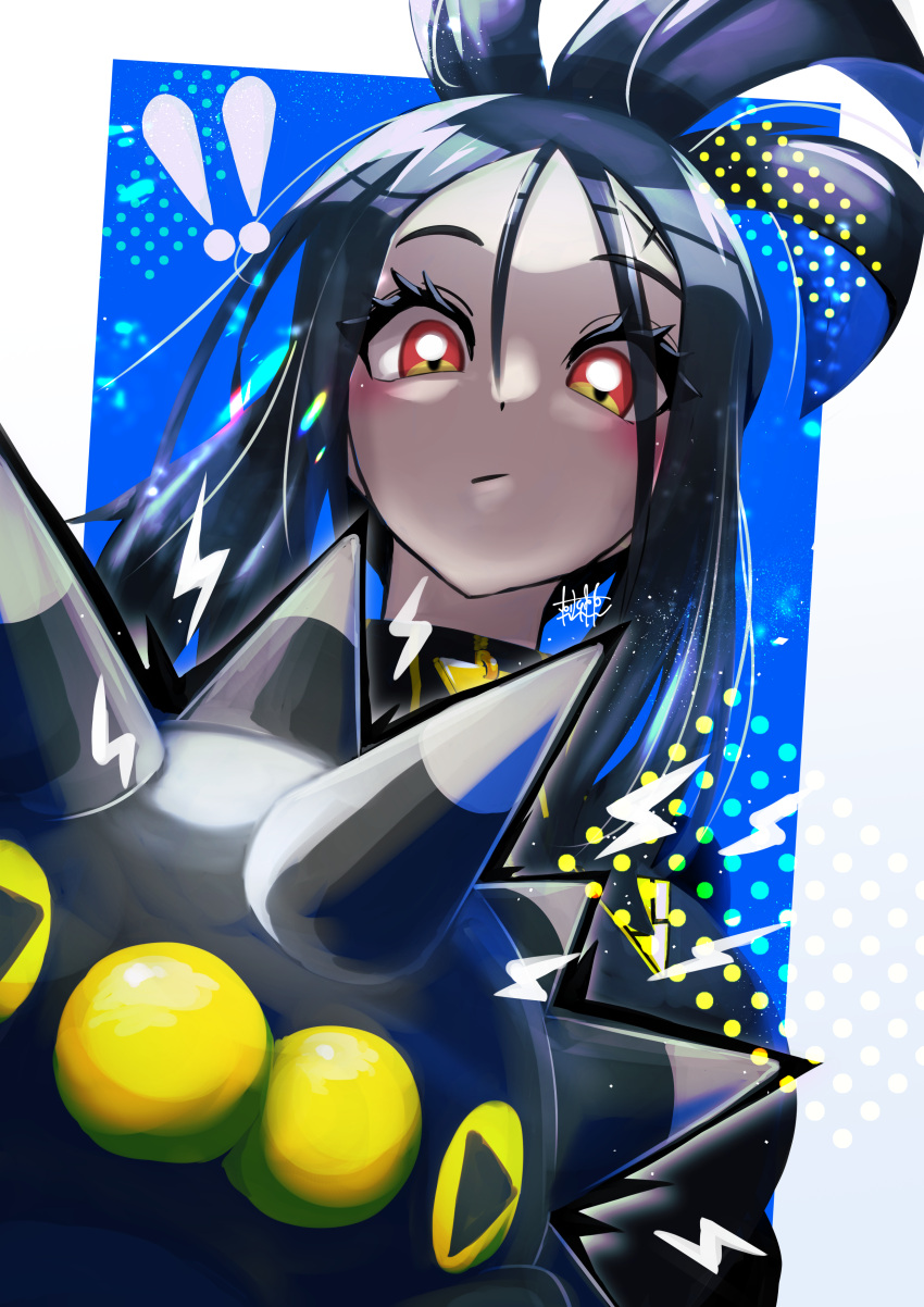 Safebooru - ! !! 1girl :/ absurdres black hair closed mouth cross scar ...