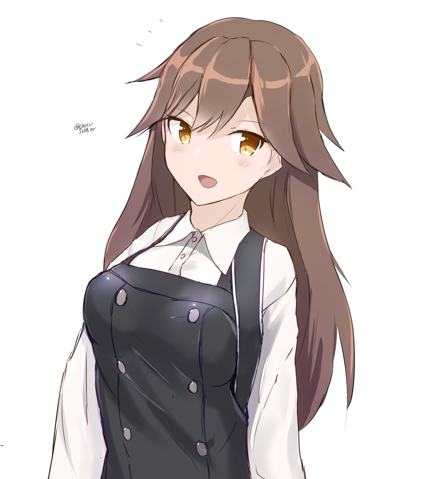 Safebooru - 1girl absurdres arashio (kancolle) black dress brown eyes brown hair collared shirt ...