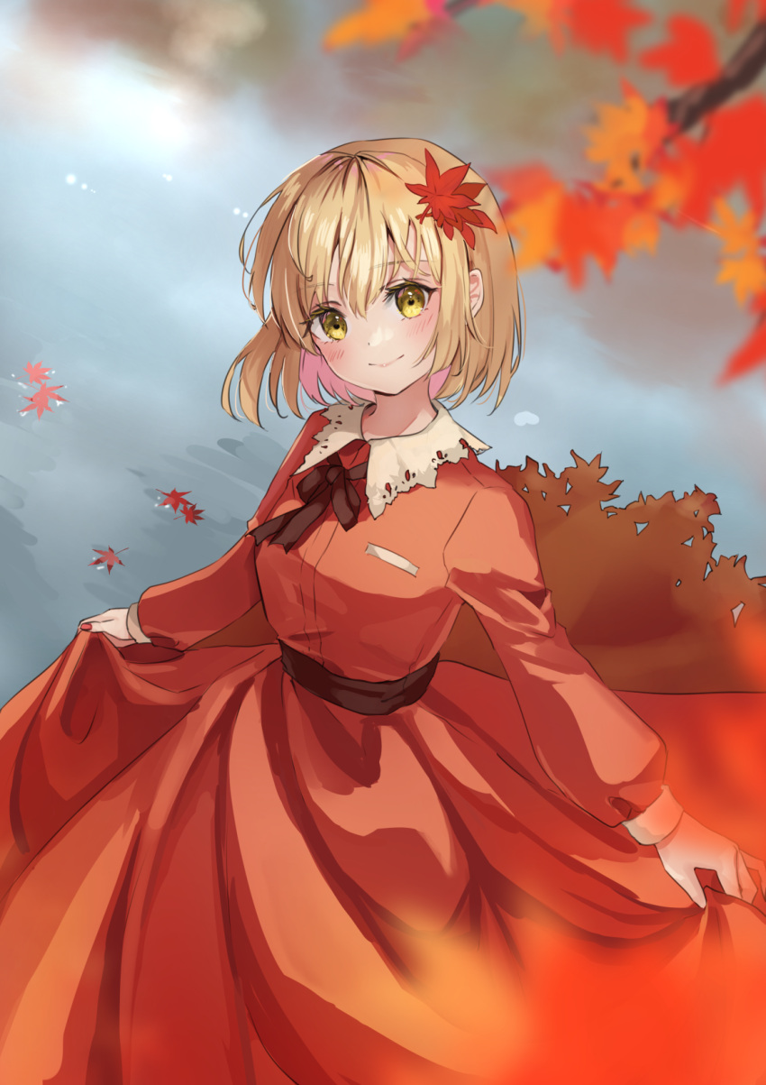 Safebooru 1girl Aki Shizuha Autumn Autumn Leaves Blonde Hair Blush 1071