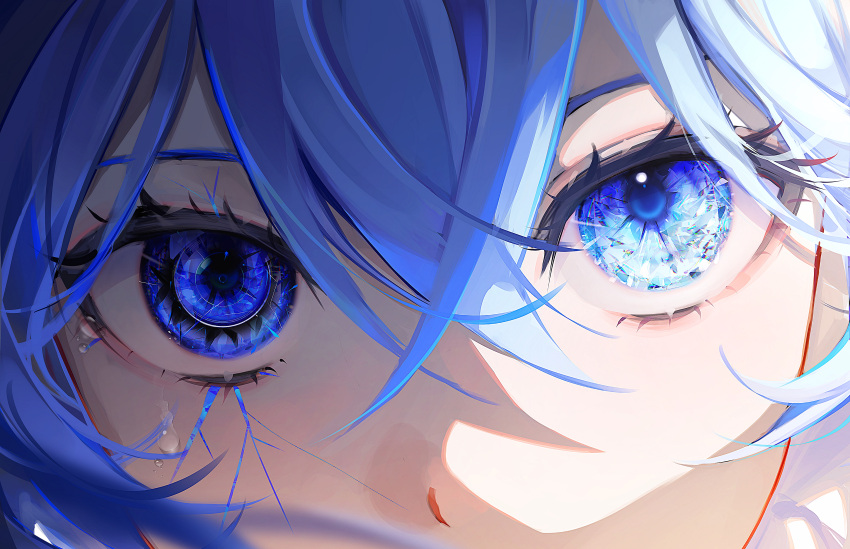 Safebooru - 1girl 58 (opal 00 58) absurdres bangs blue eyes blue hair blurry blurry foreground ...