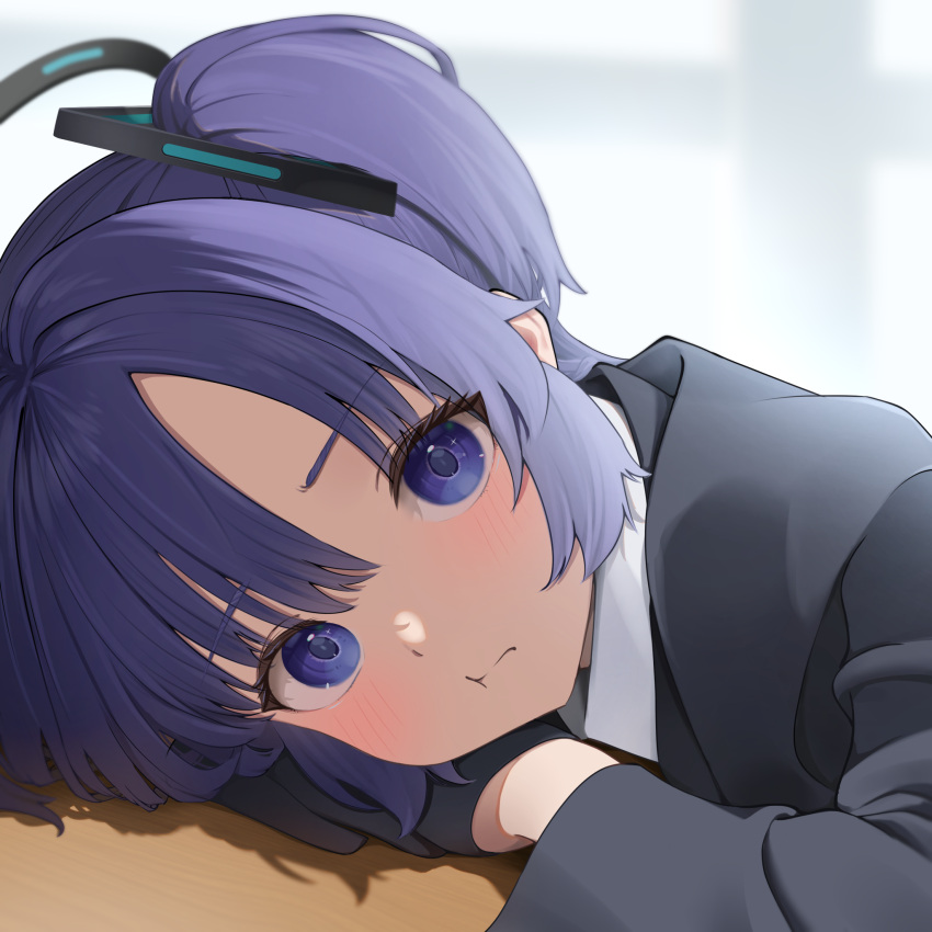 Safebooru - 1girl bananafish1111 bangs blue archive blush cheek press closed mouth gradient ...