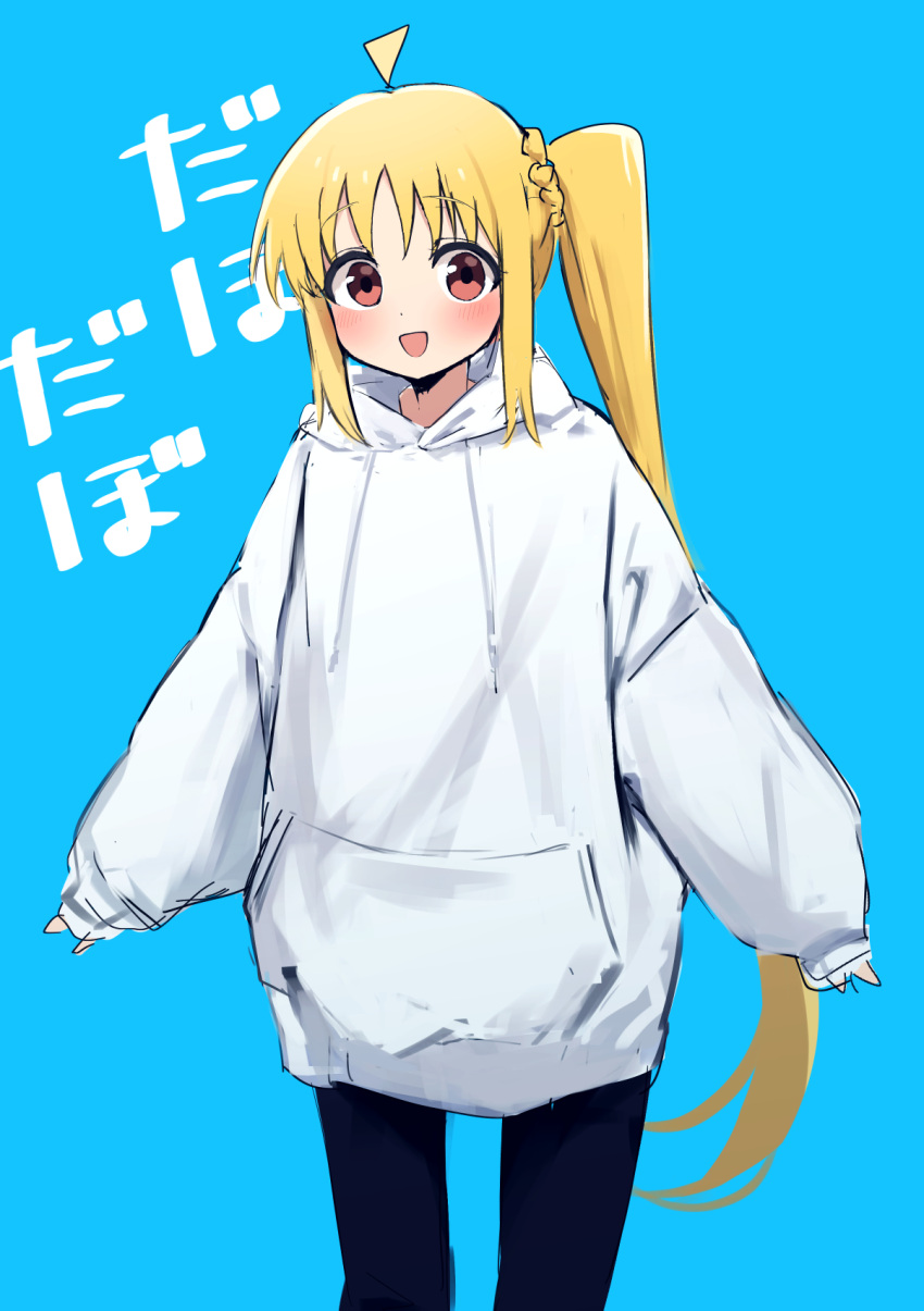 Safebooru - 1girl bangs black pants blonde hair blue background blush bocchi the rock! highres ...