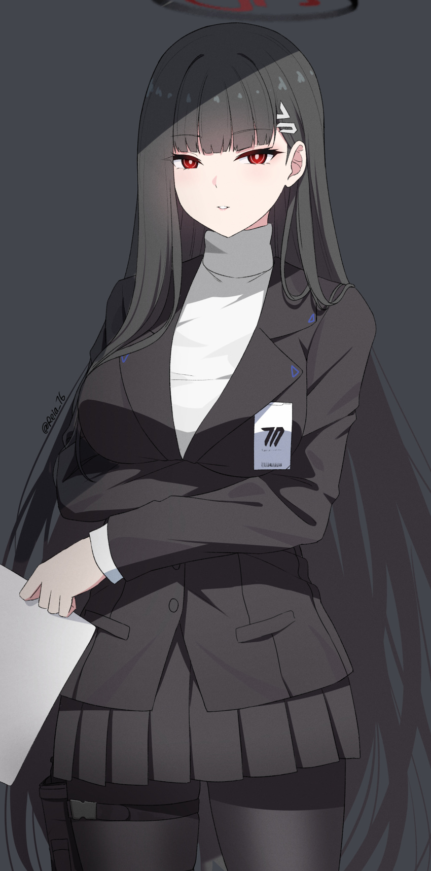 Safebooru - 1girl absurdres bangs black background black hair blazer blue archive blunt bangs ...