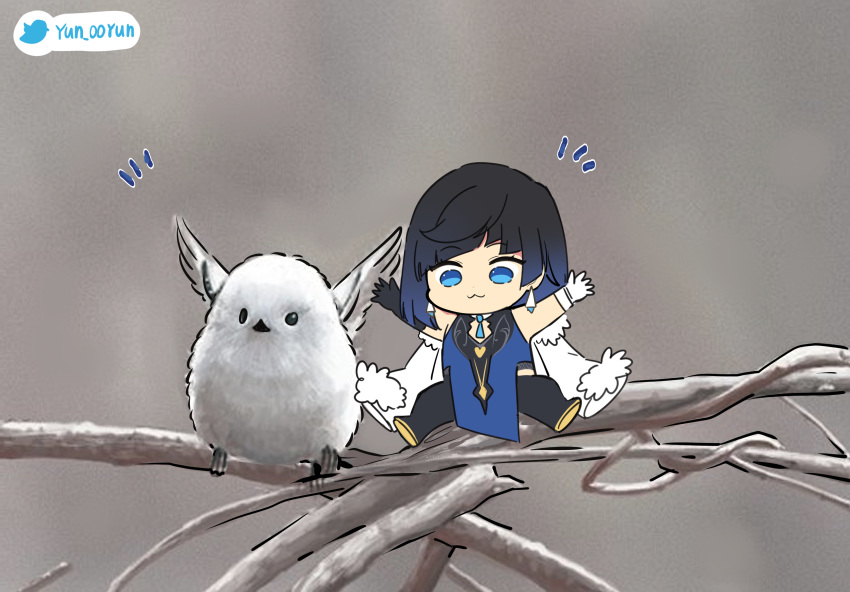 Safebooru - 1girl absurdres asymmetrical gloves bangs bird black hair blue eyes blunt bangs ...