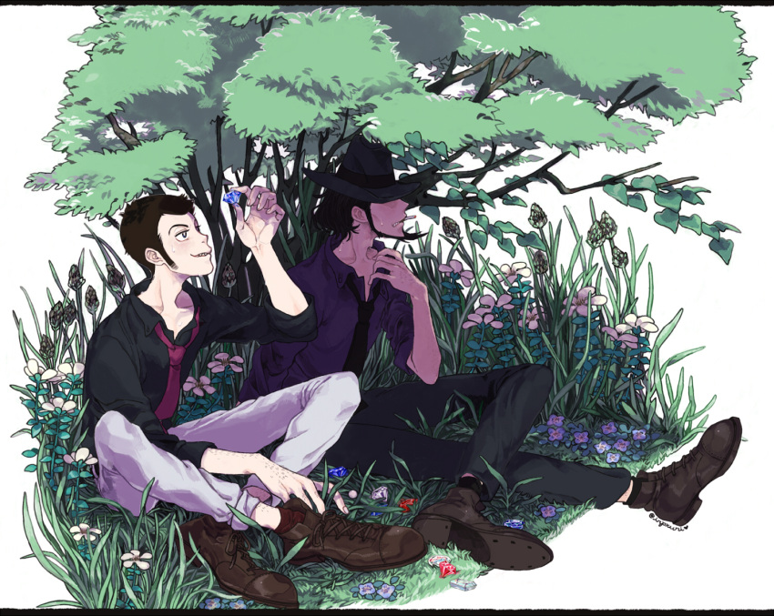 Safebooru - 2boys arsene lupin iii beard black hair black shirt brown ...