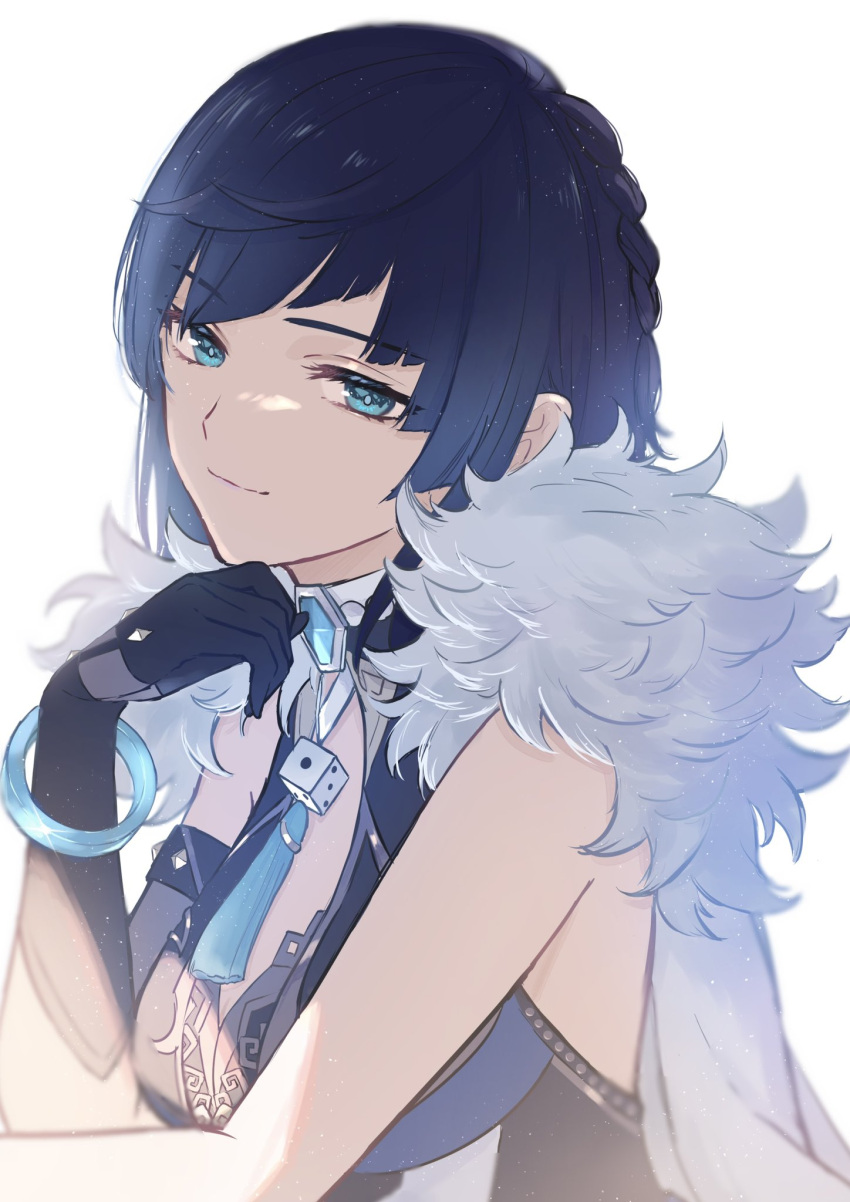 Safebooru - 1girl aqua eyes bangle bangs bare shoulders black gloves blue hair blunt ends bob ...
