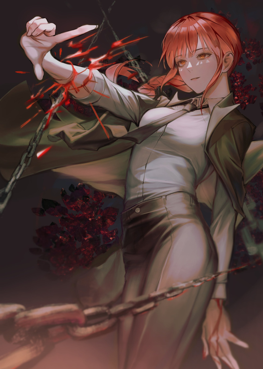 Safebooru - 1girl absurdres bangs black jacket black necktie black pants blood blood on hands ...