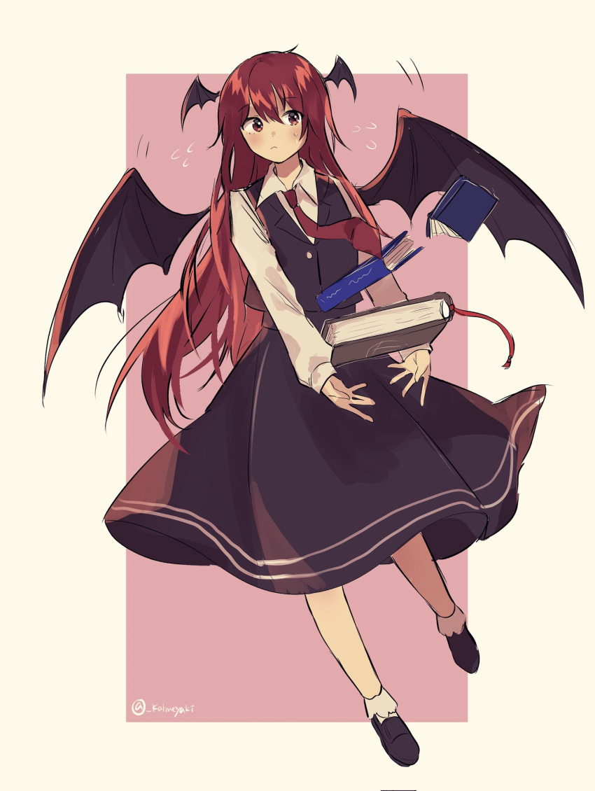 Safebooru - 1girl black footwear black skirt black vest black wings blush book closed mouth ...