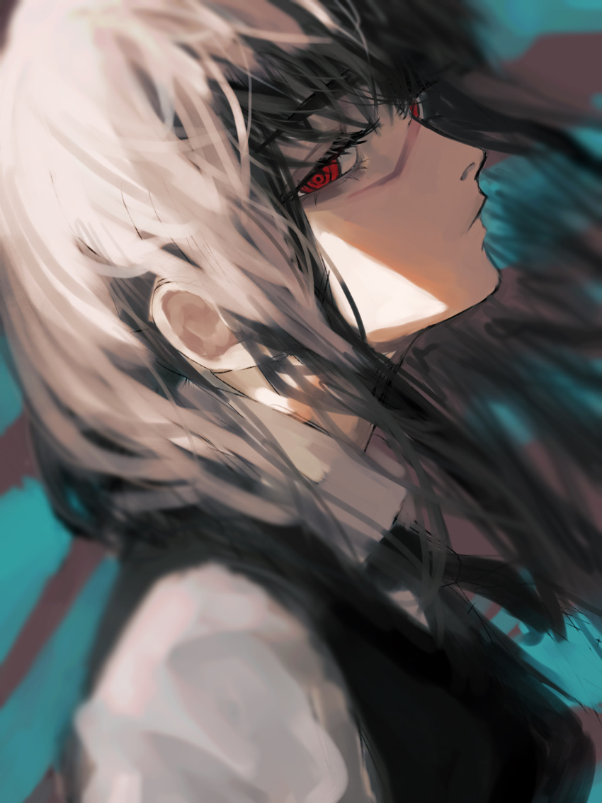 Safebooru - 1girl absurdres bangs black hair blue background bonjindaaa chainsaw man collared ...