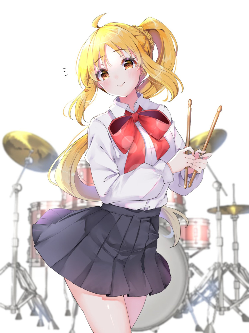 Safebooru - 1girl ahoge black skirt blonde hair blush bocchi the rock! bow bowtie collared shirt ...